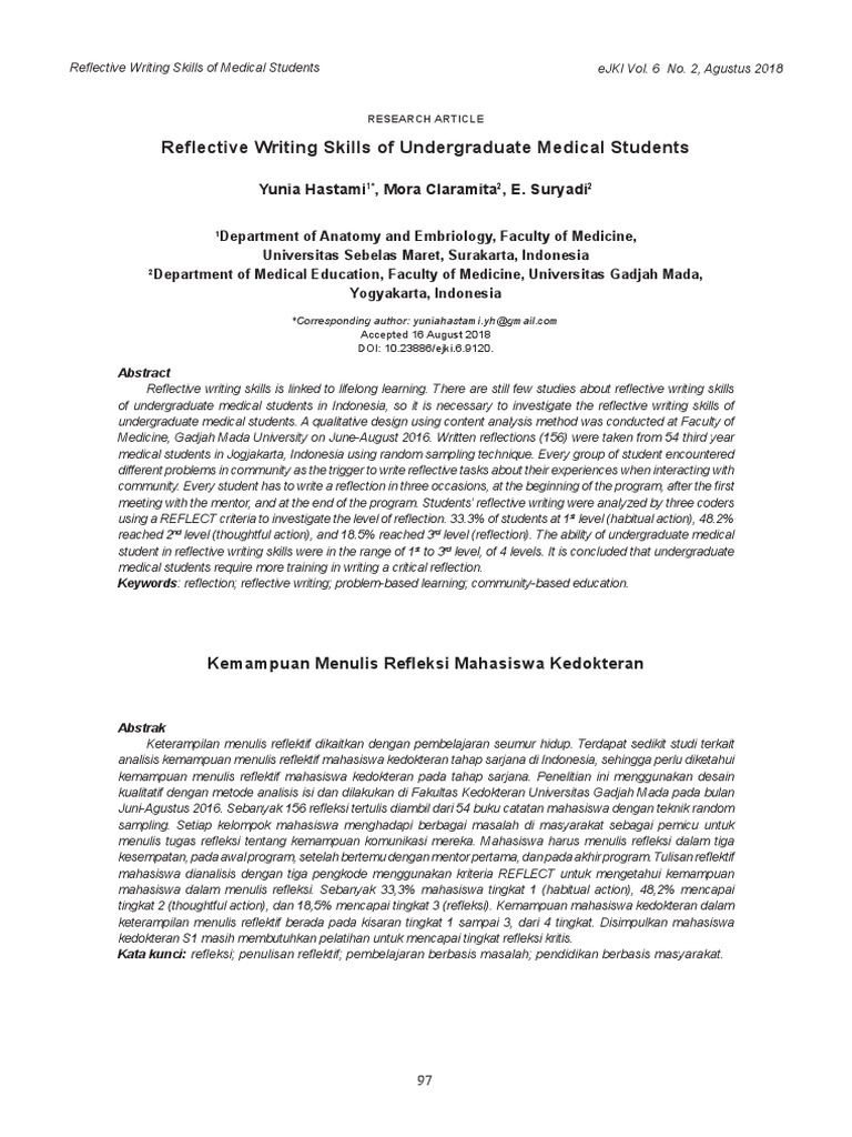 Reflective Writing Skills of Undergraduate Medical Students | PDF ...