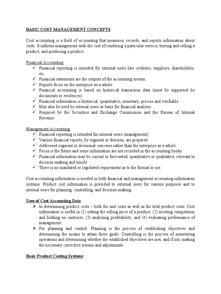 Basic Cost Management Concepts | PDF | Accounting | Financial Statement