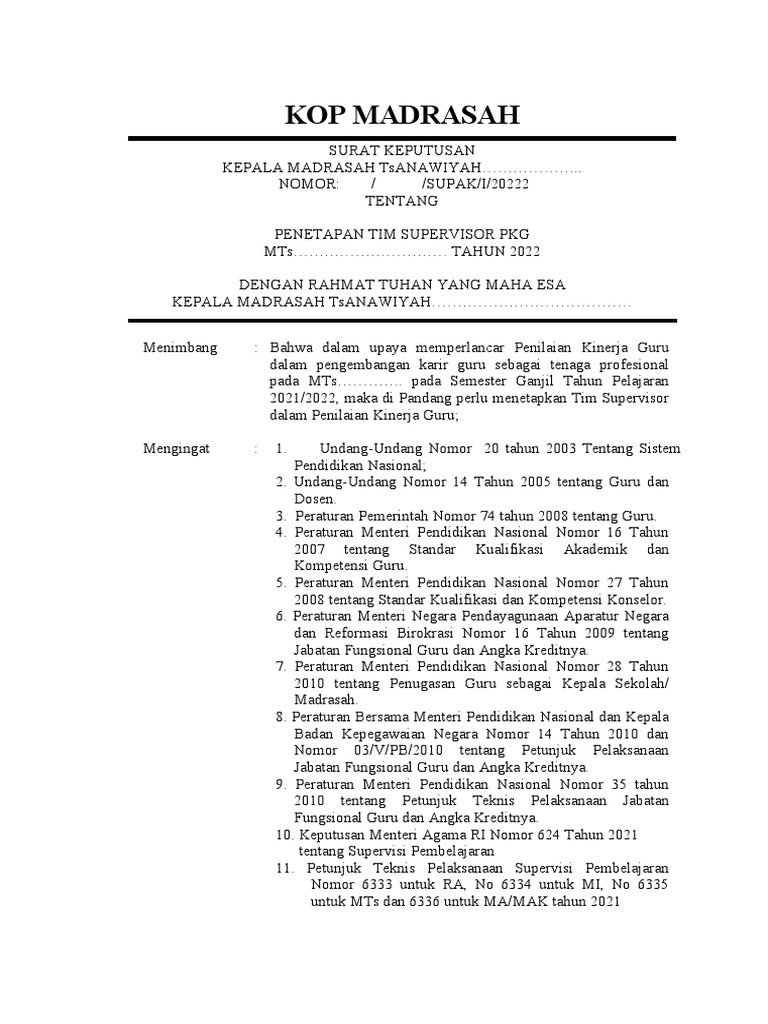 SK Tim Supervisi Kinerja Guru 2022 | PDF | Karier & Perkembangan | Bisnis
