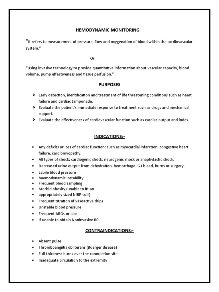 Hemodynamic Monitoring 1 | PDF | Shock (Circulatory) | Heart