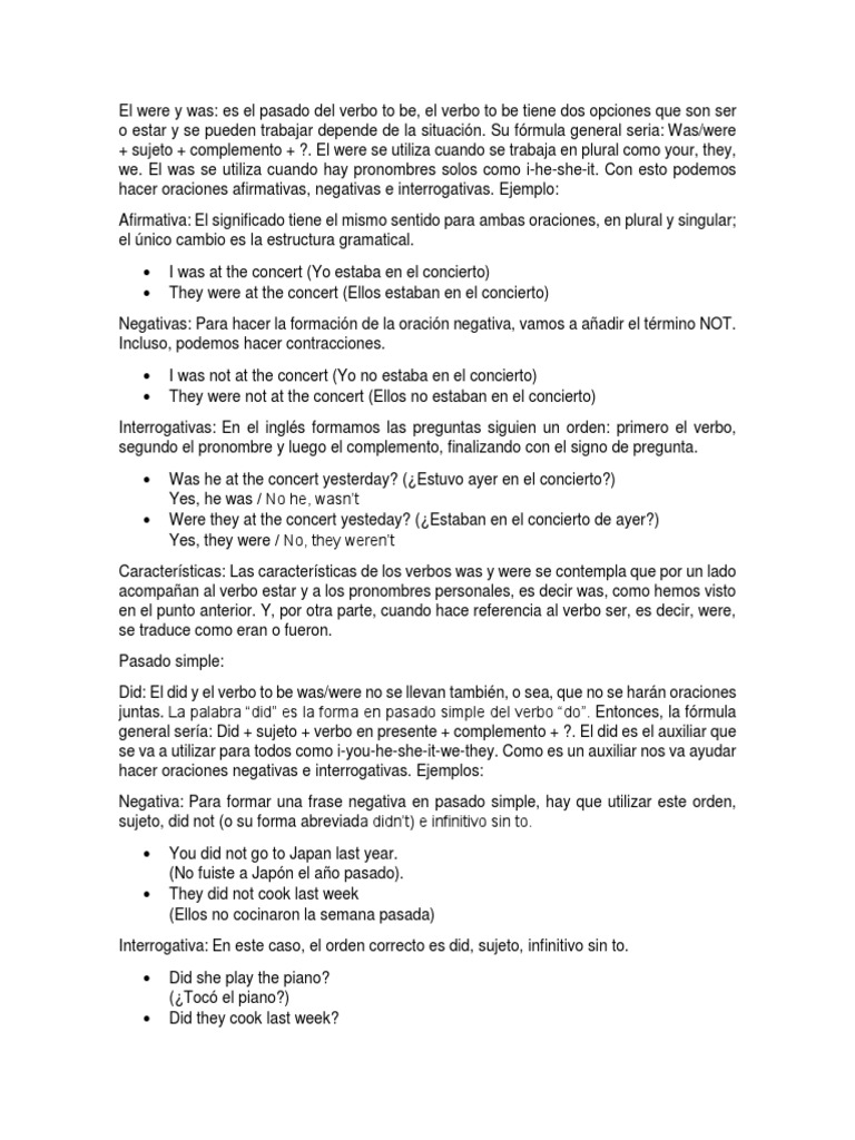Was y Were | PDF | Verbo | Oración (Lingüística)