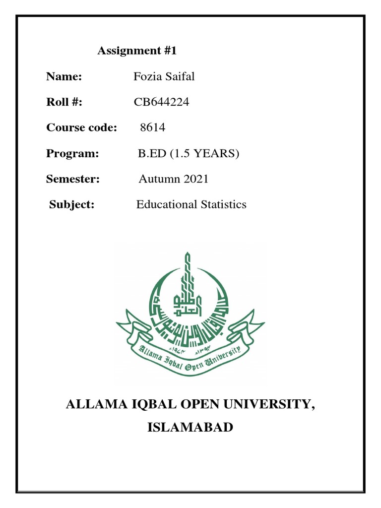 Fozia Saifal (8614) Assignment 1 | PDF | Categorical Variable | Mean