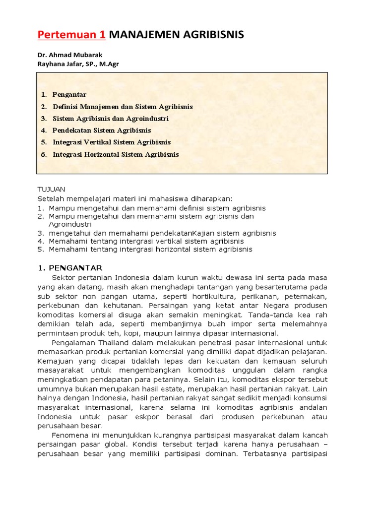 Manajemen Agribisnis | PDF