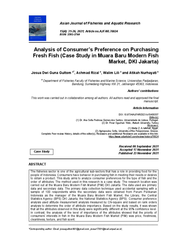 Analysis of Consumer's Preference On Purchasing Fresh Fish (Case Study ...