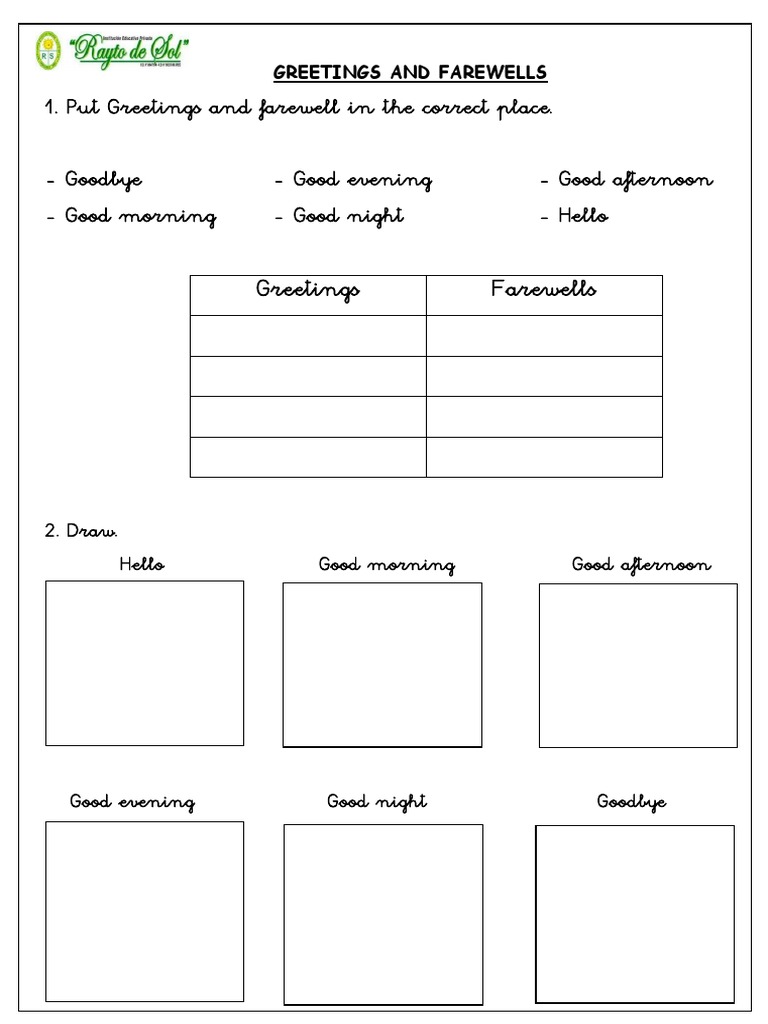 Worksheet 3° y 4° - Greeting and Farewells | PDF