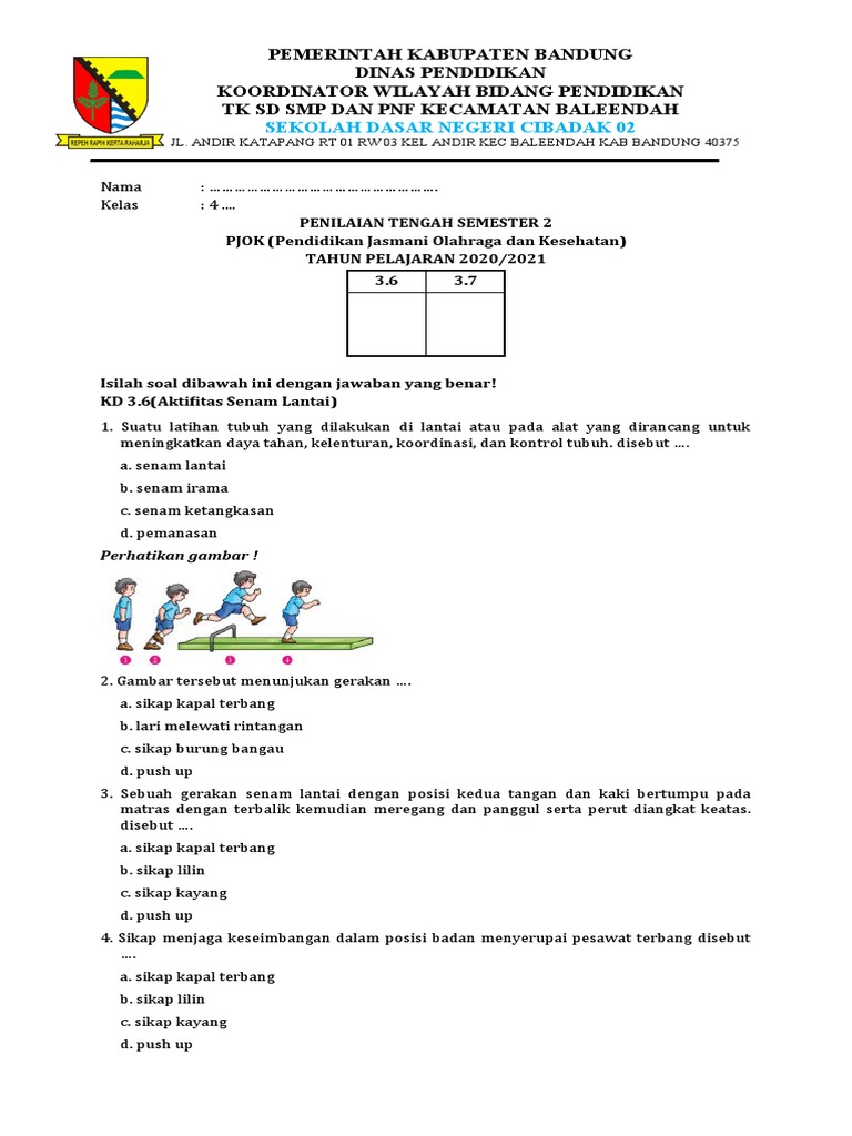Kelas 4 Soal PTS Pjok Semester 2 | PDF