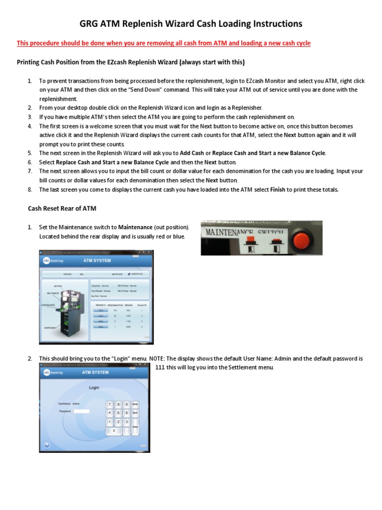 GRG ATM Replenish Wizard Cash Loading Instructions | PDF | Automated Teller Machine | System ...