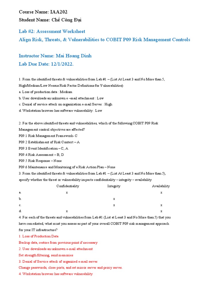 IAA202 Lab02 SE150684 | PDF | Vulnerability (Computing) | Risk