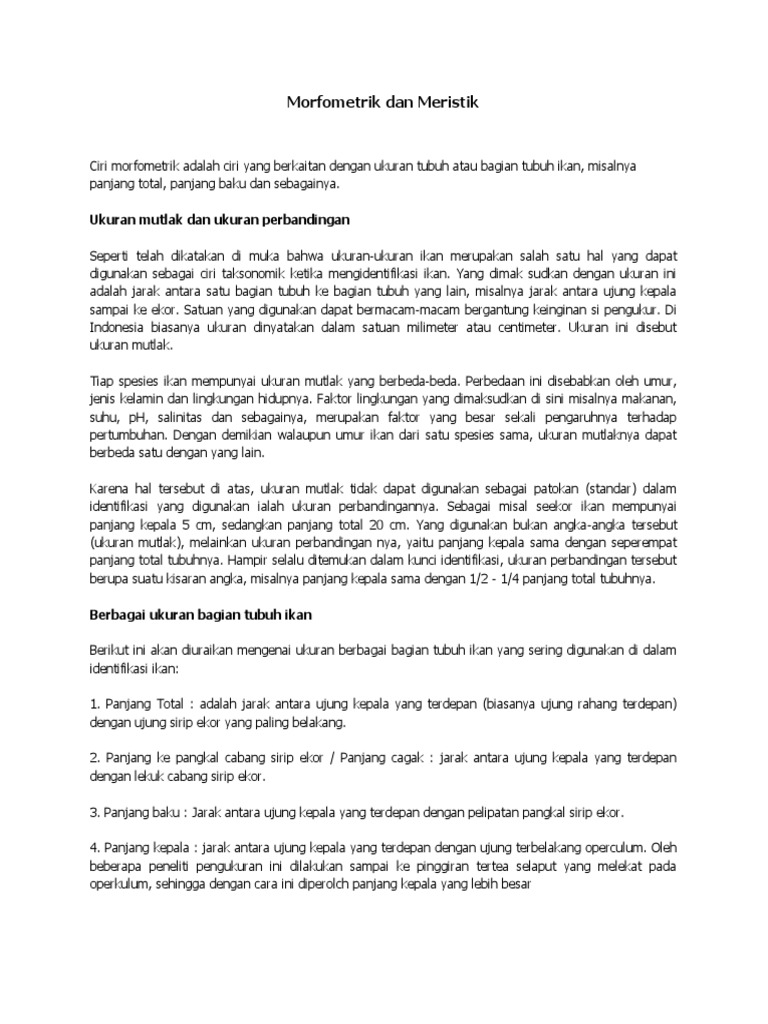 Perbedaan Morfometrik dan Meristik Ikan | PDF | Kesehatan Holistik