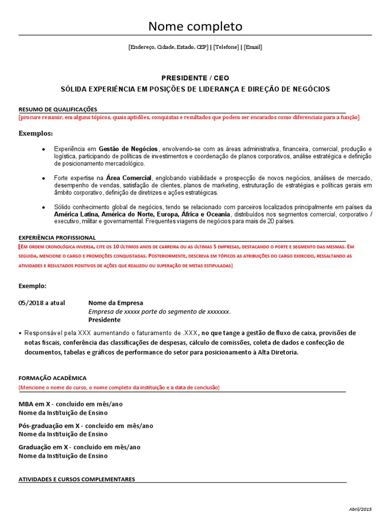 Currículo para CEO | PDF | Marketing | Economias