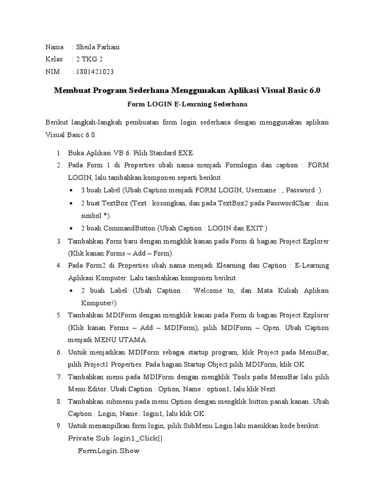 Laporan Program Sederhana VB 6.0 | PDF | Komputer