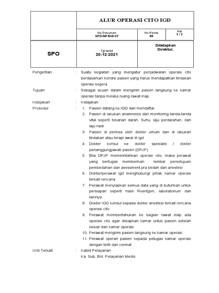 Spo Operasi Cito Igd. | PDF