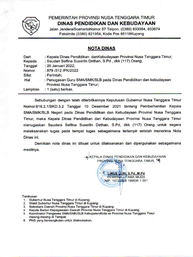 Nota Dinas Penugasan Guru | PDF