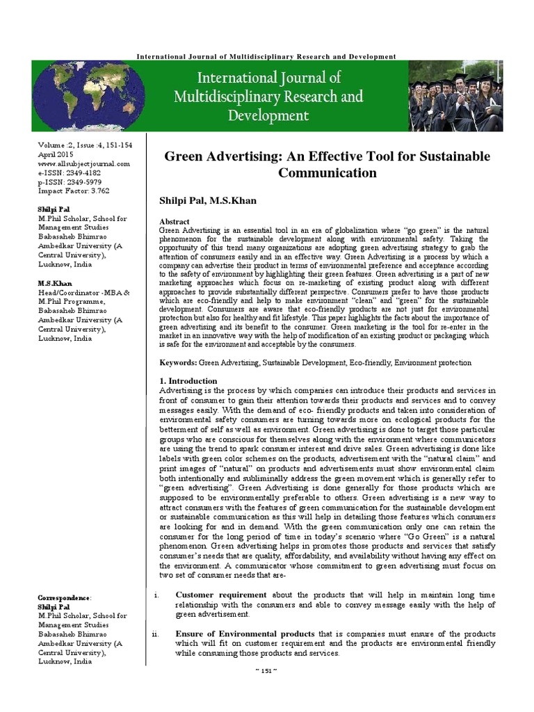 Green Advertising: An Effective Tool For Sustainable Communication ...