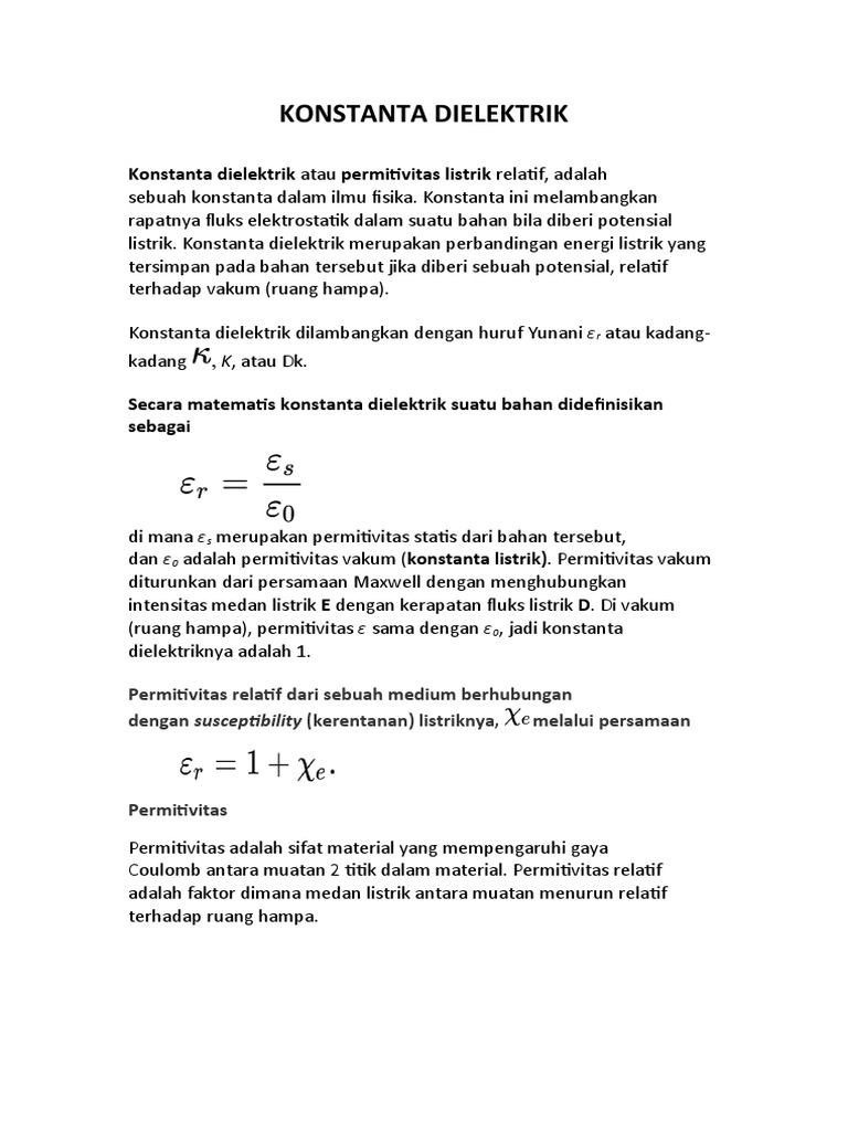 Definisi dan Rumus Konstanta Dielektrik | PDF