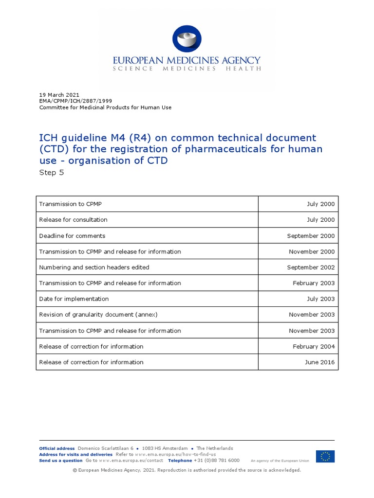 Ich Guideline m4 r4 Common Technical Document CTD Registration ... Ich Guideline m4 r4 Common Technical Document CTD Registration ...