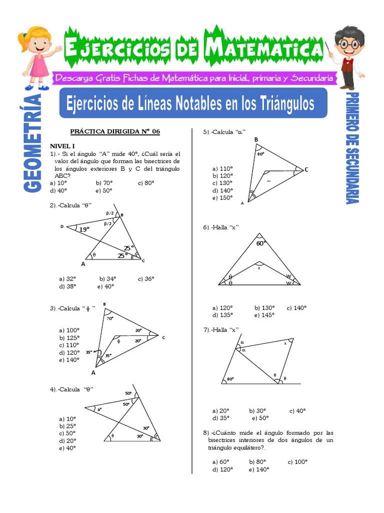 Ejercicios de Líneas Notables en Los Triángulos Triángulos para Primero de Secundaria | PDF ...