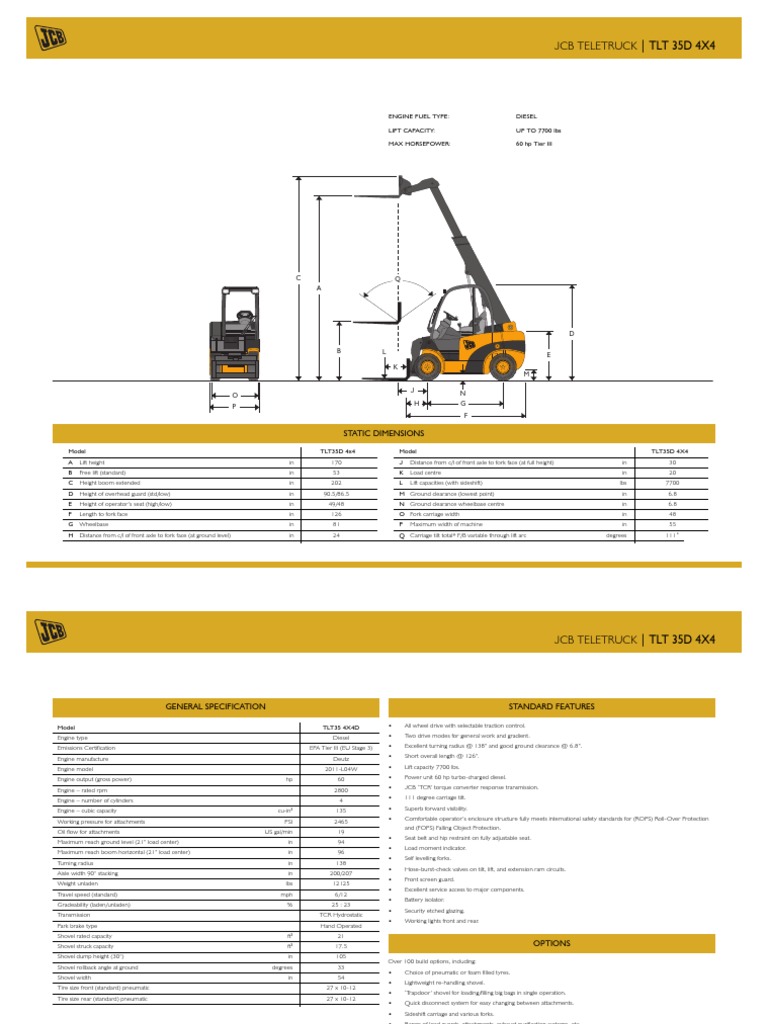 JCB Teletruck TLT 35D 4x4 specs and features | PDF | Loader (Equipment ...