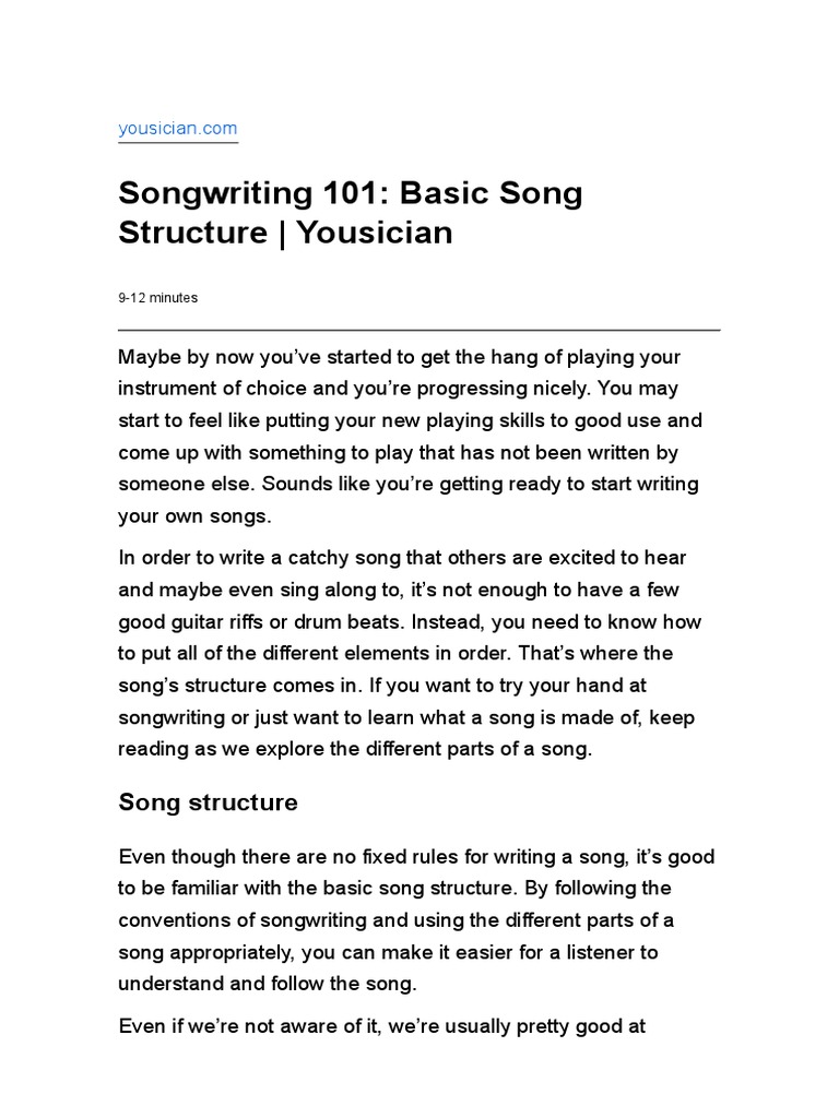 Songwriting 101 Basic Song Structure Yousician | PDF | Song Structure ...