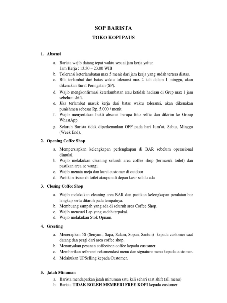Sop Barista | PDF