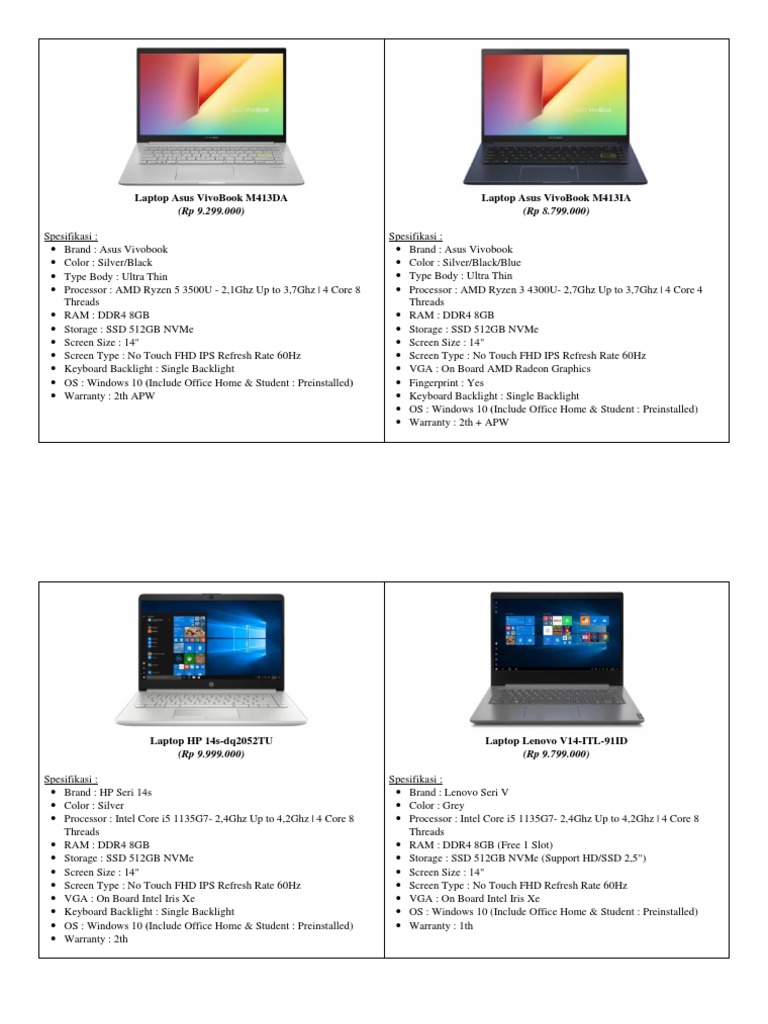 Comparison of specifications and prices of 4 popular 14-inch laptops ...