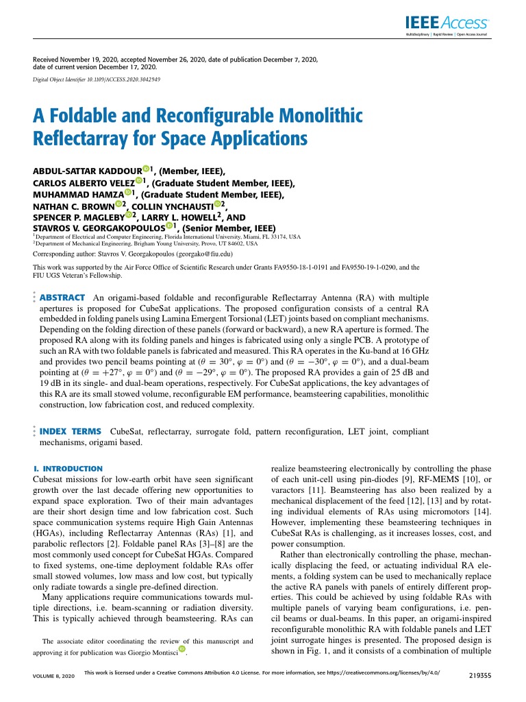 Journal#3 A Foldable and Reconfigurable Monolithic Reflectarray For Space Applications | PDF ...
