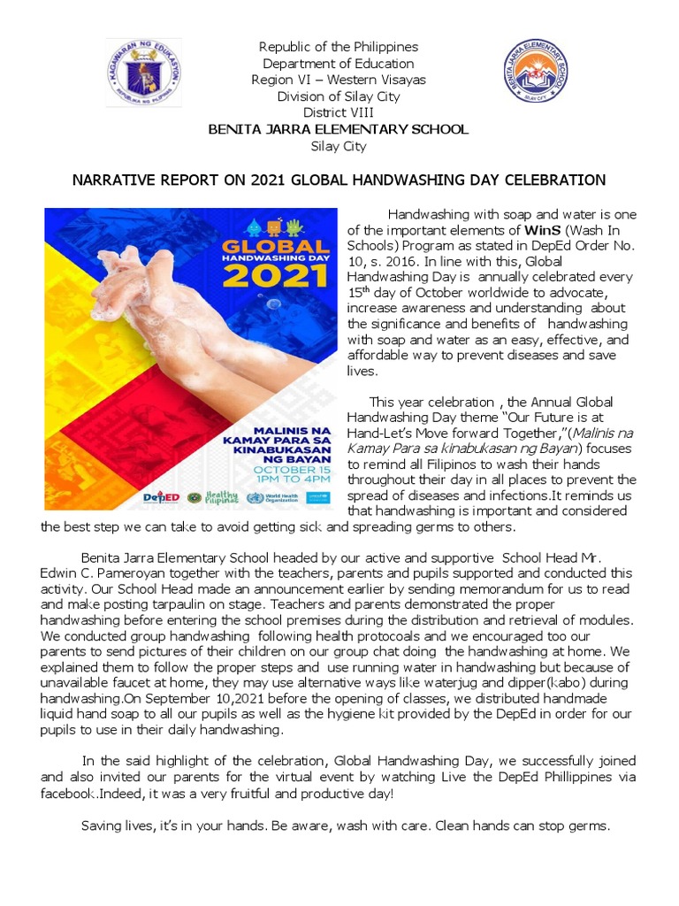 Narrative Report On 2021 Global Handwashing Day Celebration: Benita ...