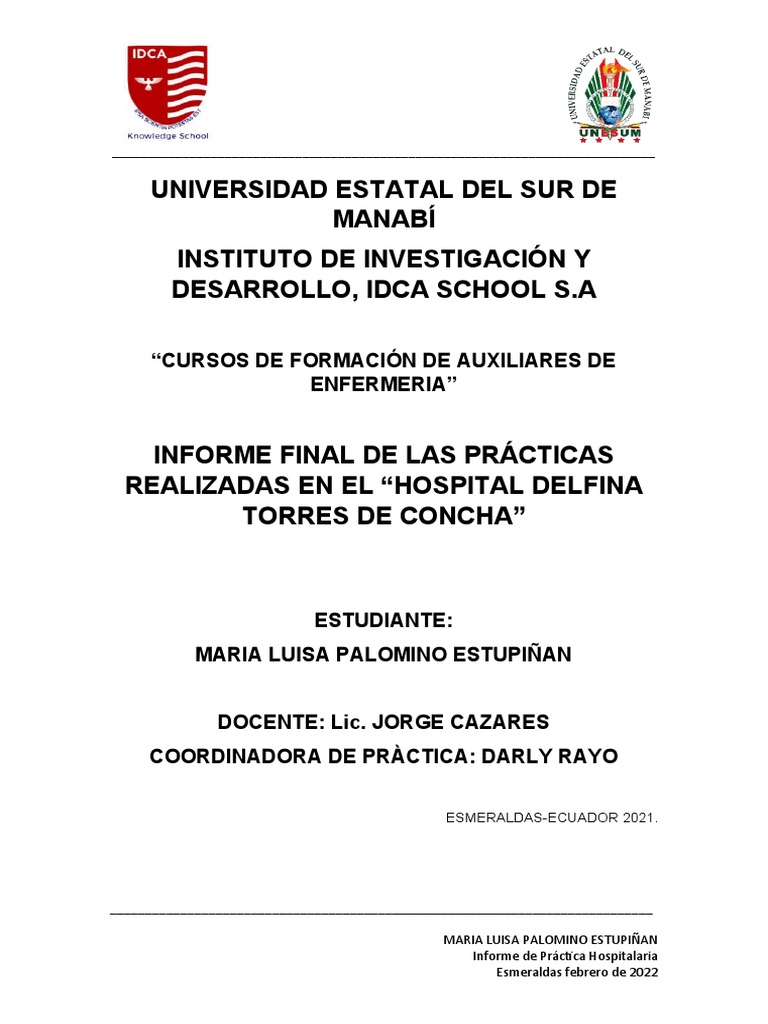 Informe de Práctica en Hospital Delfina Torres | PDF | Enfermería ...