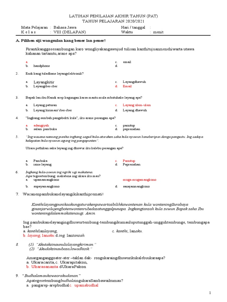 Ulangan Umum Semester Ganjil | PDF