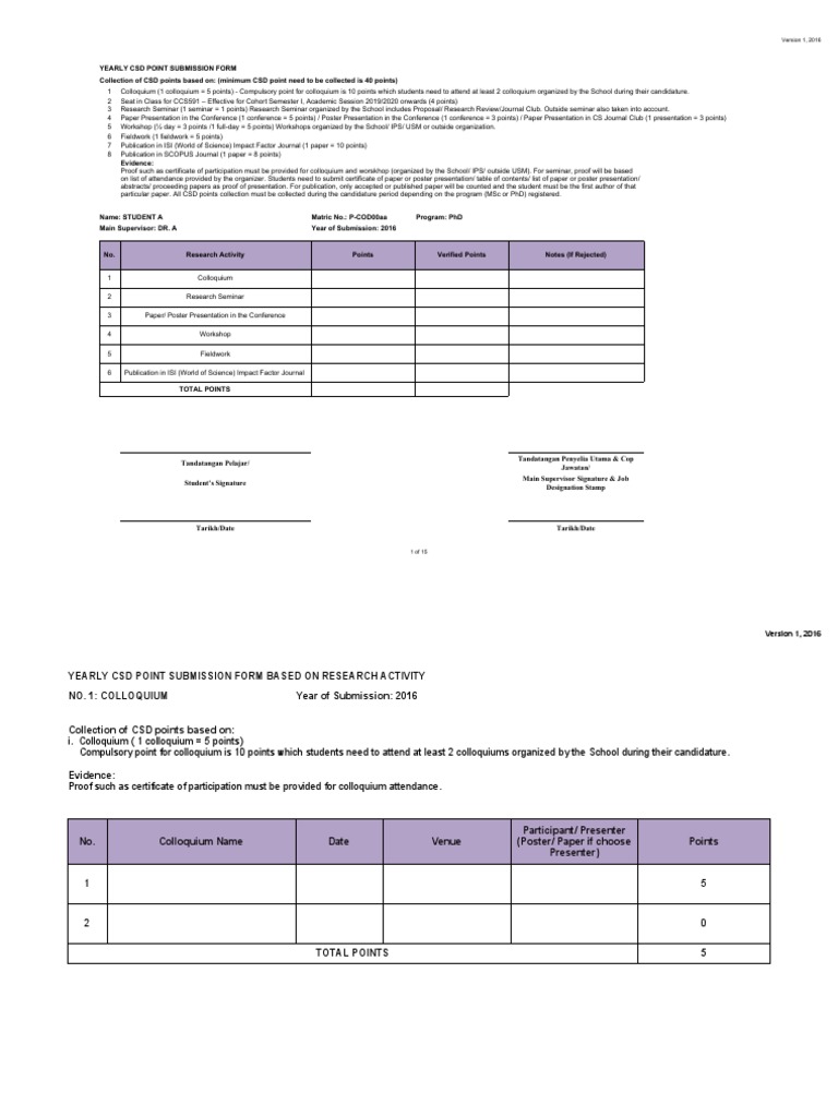 Collection of CSD Point Form | PDF