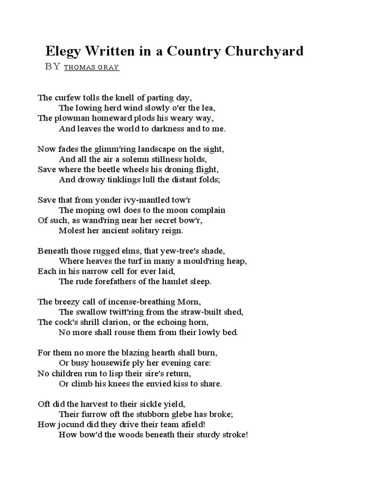 Elegy Written in a Country Churchyard | PDF
