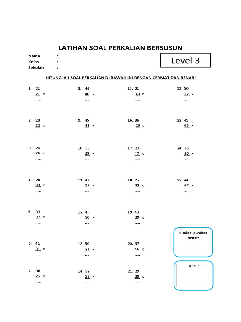 Soal Perkalian Bersusun Level 3 | PDF