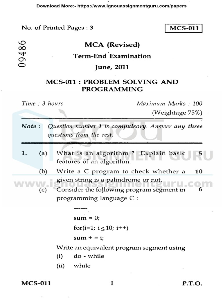 MCS 011 Previous Year Question Papers by Ignouassignmentguru | PDF