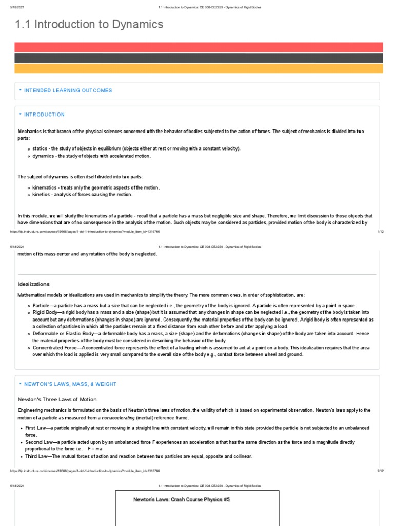 1.1 Introduction To Dynamics | PDF | Euclidean Vector | Newton's Laws ...
