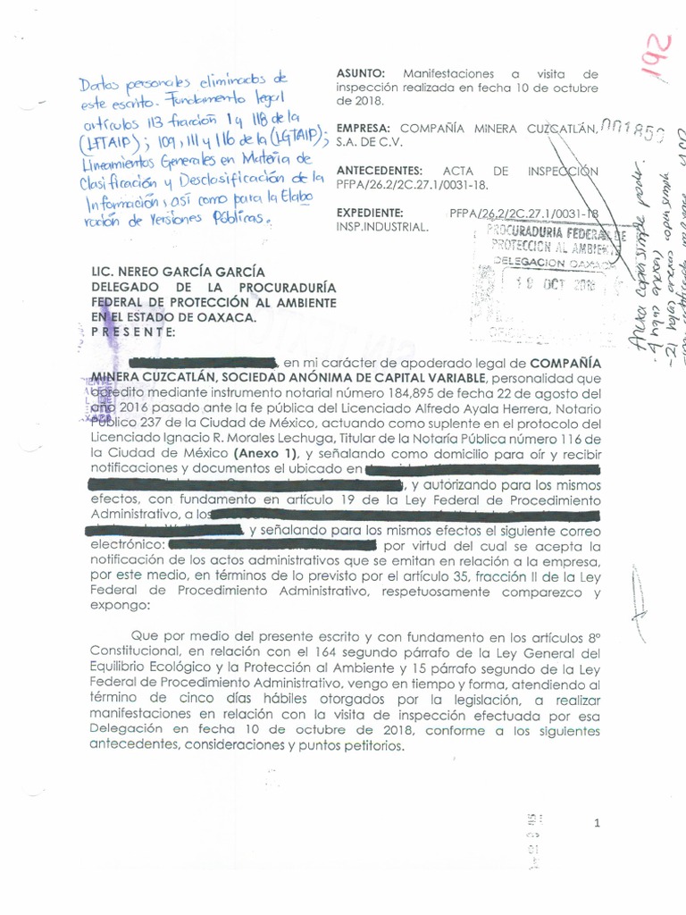 Respuesta de CMC A Orden de Inspección Profepa | PDF