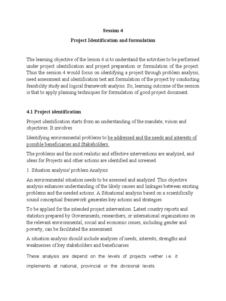 Project Identification and Formulation | PDF | Feasibility Study ...