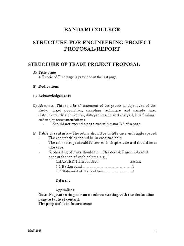 Structure of Engineering Project Proposal and Report - DME Class | PDF