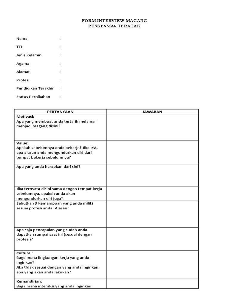 Form Interview Magang | PDF