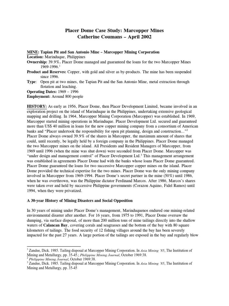 Placer Dome's Troubled History with Marcopper Mines in the Philippines ...