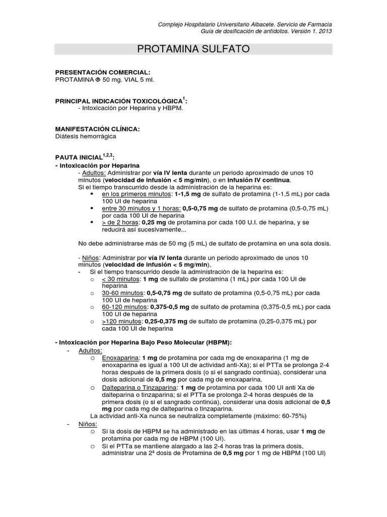 Protamina Sulfato | PDF | Enfermedades y trastornos | Farmacología