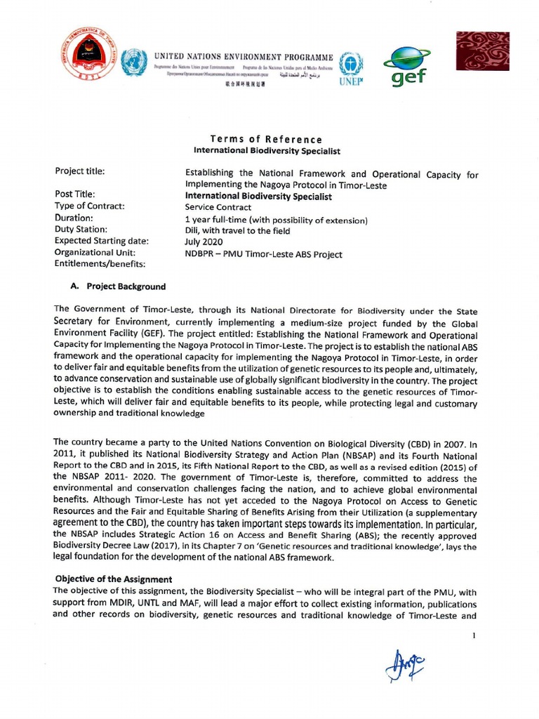 TOR Biodiversity Specialist - Final Approved | PDF