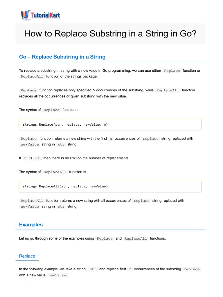 How To Replace Substring In A String In Go Pdf String Computer Science Mathematical Logic