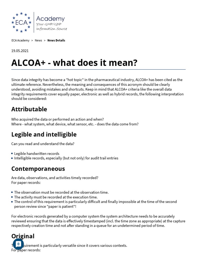 ALCOA+ - What Does It Mean?: Attributable | PDF | Computing ...