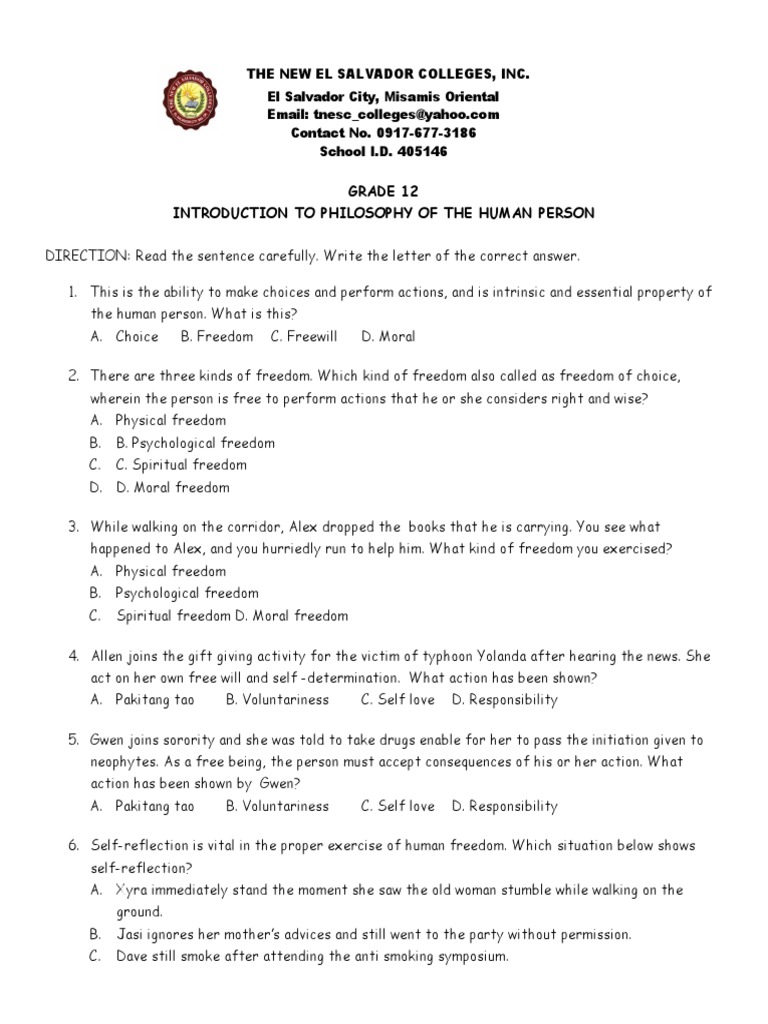 Introduction Philosophy 2ND Quarter Exam | PDF | Suffering | Empathy