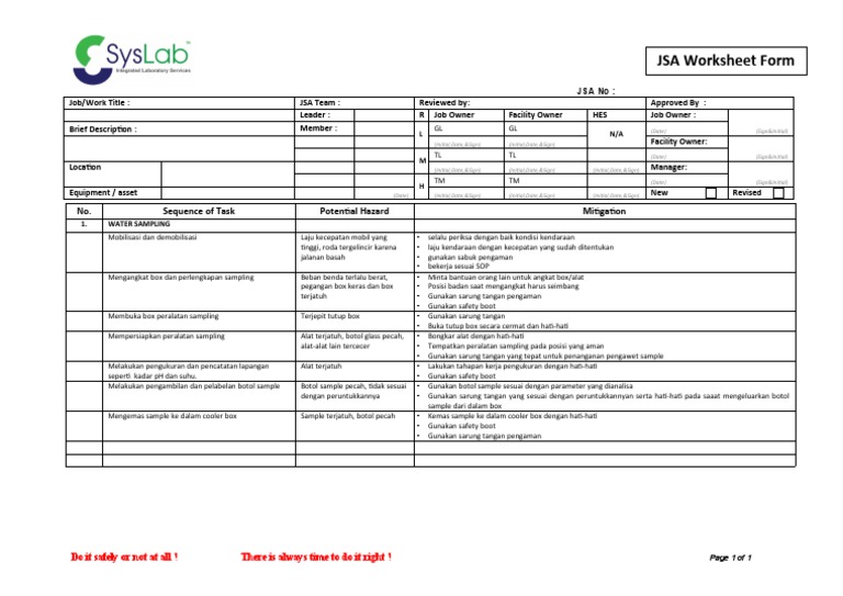 JSA Form - Water | PDF