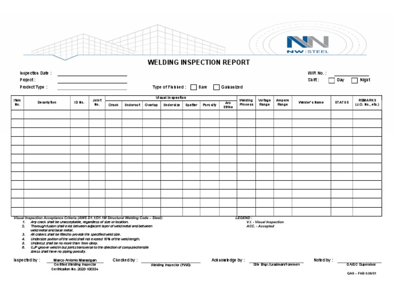 Welding Inspection Report | PDF | Construction | Welding