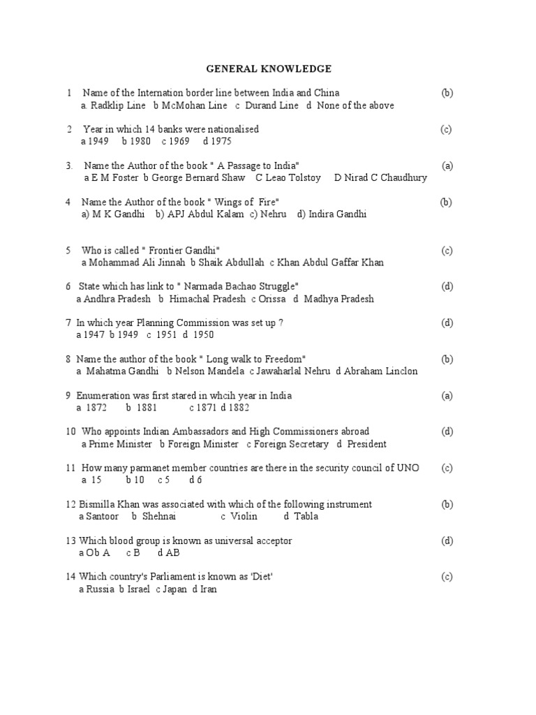 Microsoft Word - General Knowledge | PDF | Jawaharlal Nehru | Rupee
