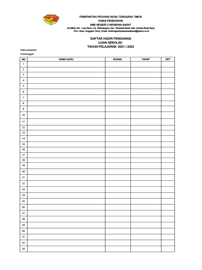 Daftar Hadir Pengawas Sip | PDF