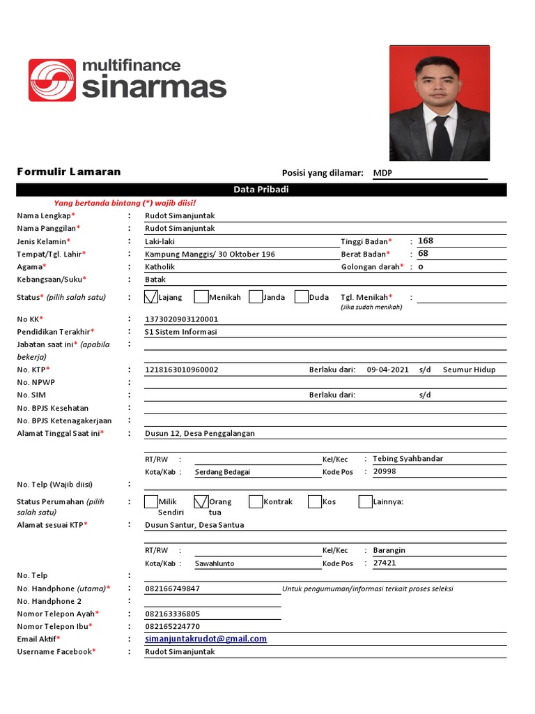 Formulir Lamaran Kerja SMMF 2025 | PDF