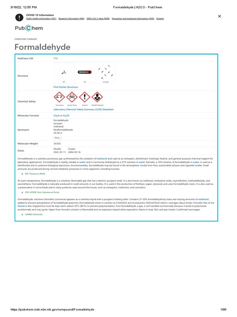 Formaldehyde - H2CO - PubChem | PDF | Formaldehyde | Solubility